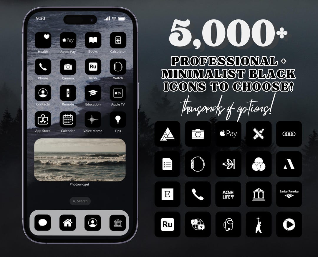 Black White Custom App Icons Pack | 5,000 Minimal Aesthetic Ios 18 ...