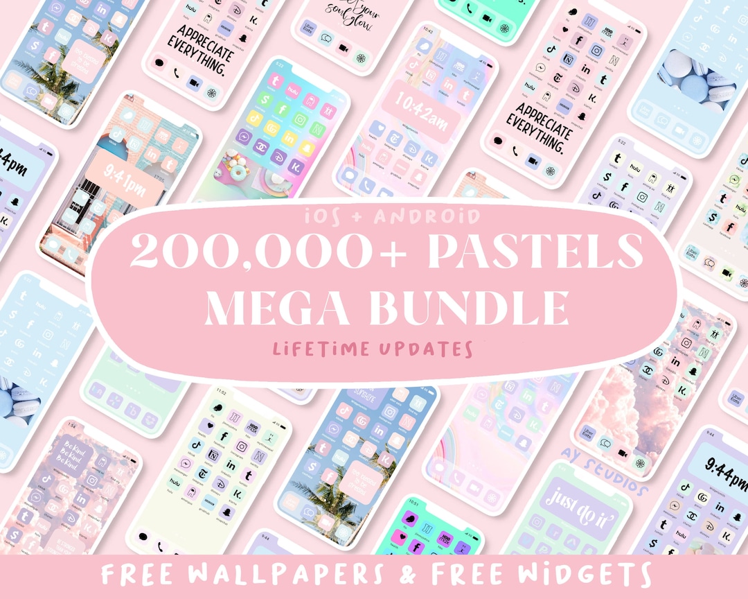 200,000+ PASTELS MEGA BUNDLE | Neon Icons Aesthetic | IOS17 Social ...