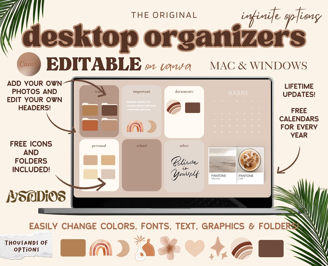 Editable Neutral Desktop Organizers | Desktop Wallpapers & Folder Icons ...