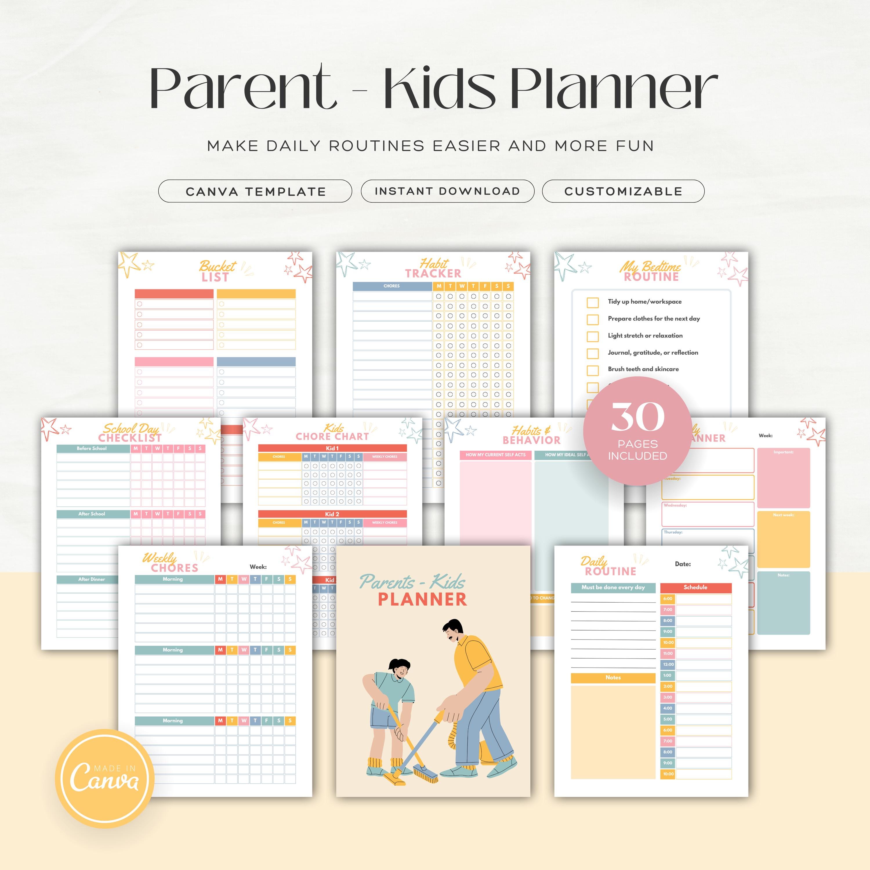 Parents Kids Planner | Family Routine Chore Charts | Daily Schedule ...