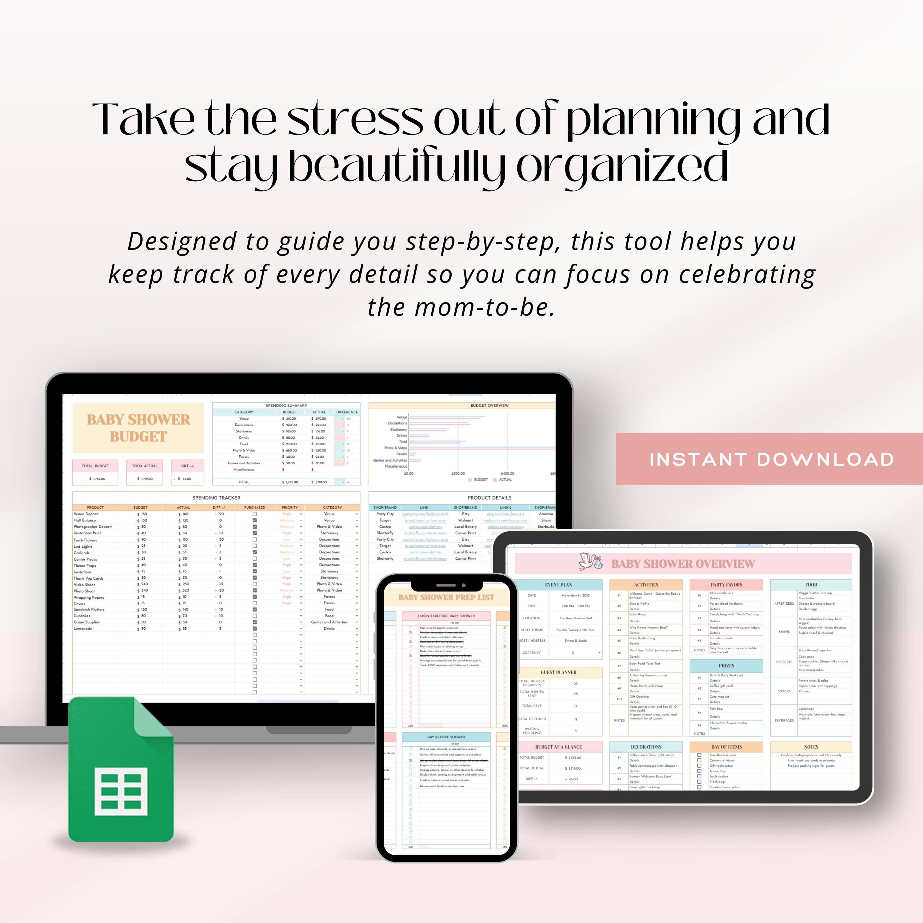 Baby Shower Planner Spreadsheet | Guest List Budget & Gift Tracker ...