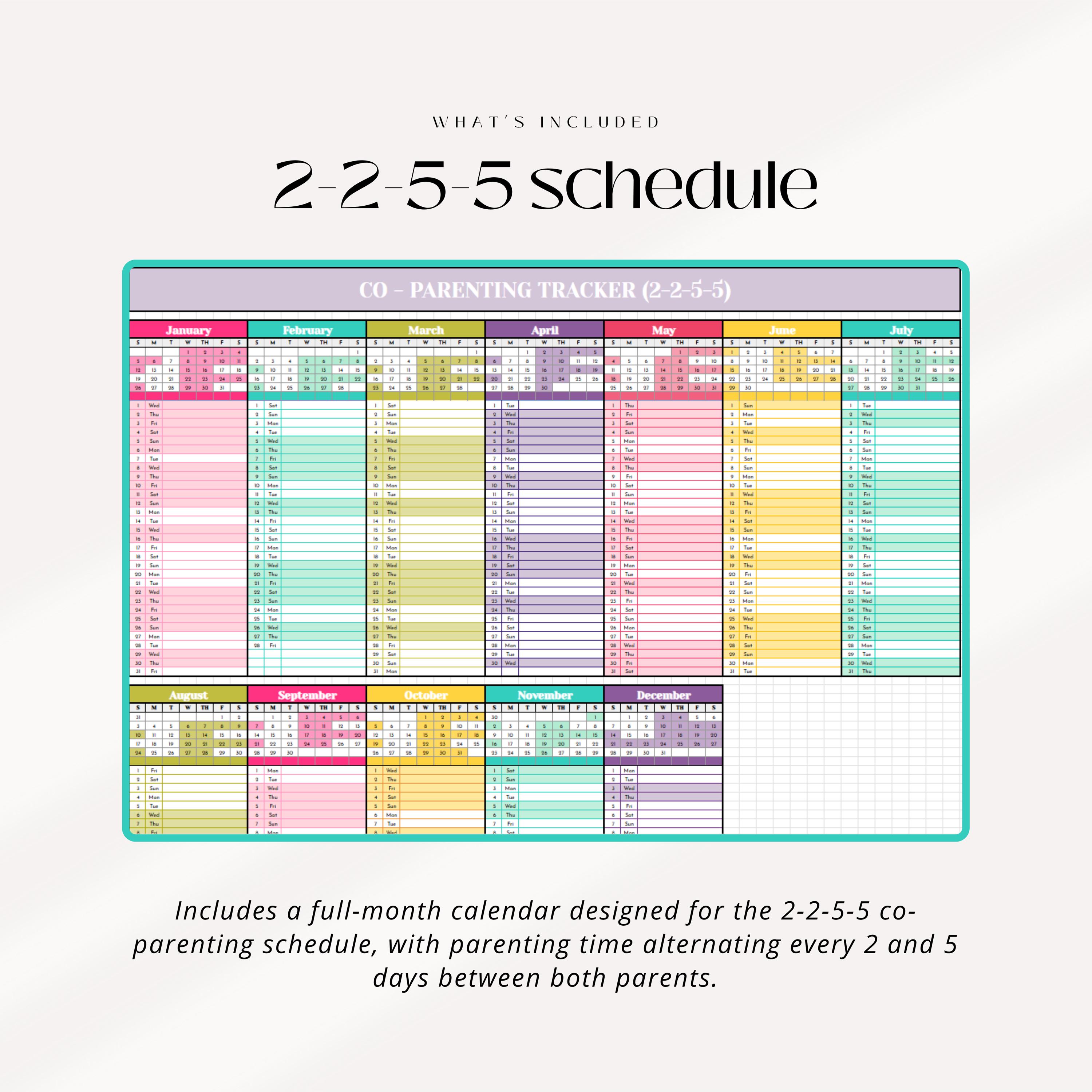 Co-parenting Tracker Google Sheets | Custody Calendar, 2-2-5-5 & WOWO ...