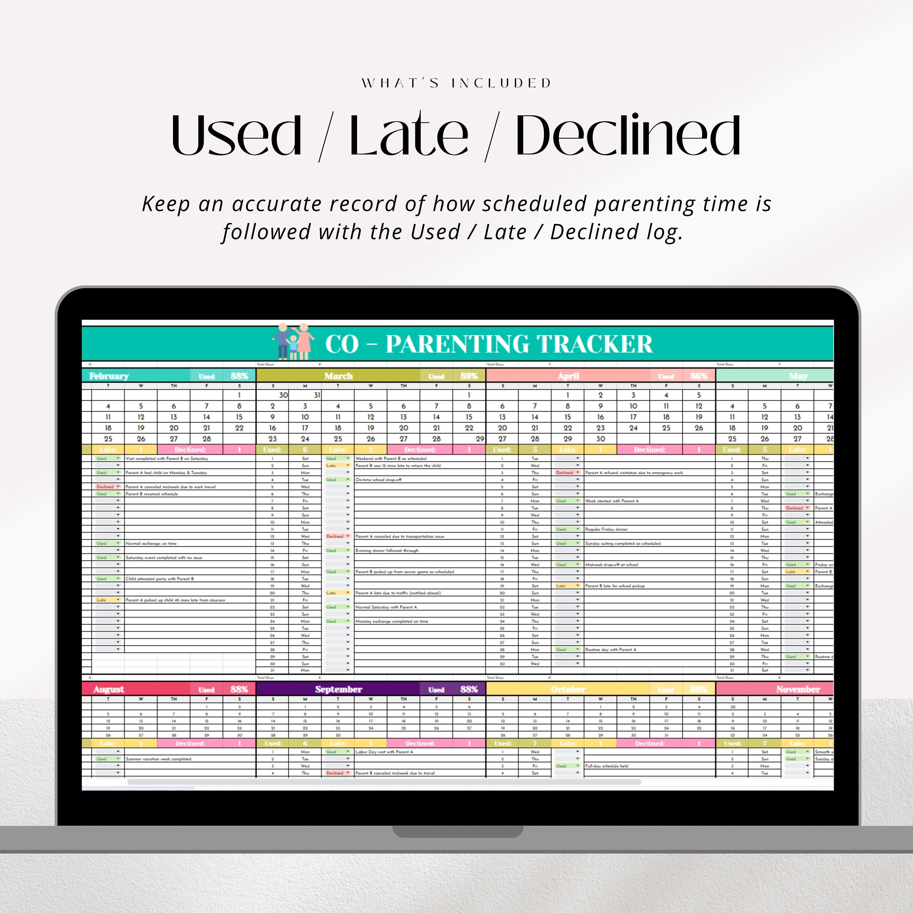 Co-parenting Tracker Google Sheets | Custody Calendar, 2-2-5-5 & WOWO ...