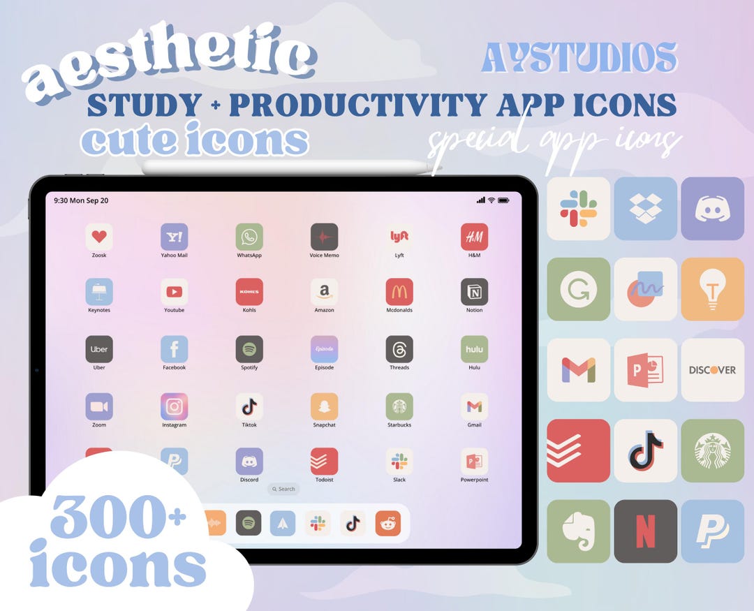Aesthetic Study & Productivity Icon Pack | 300+ Pastel Ios and Android ...