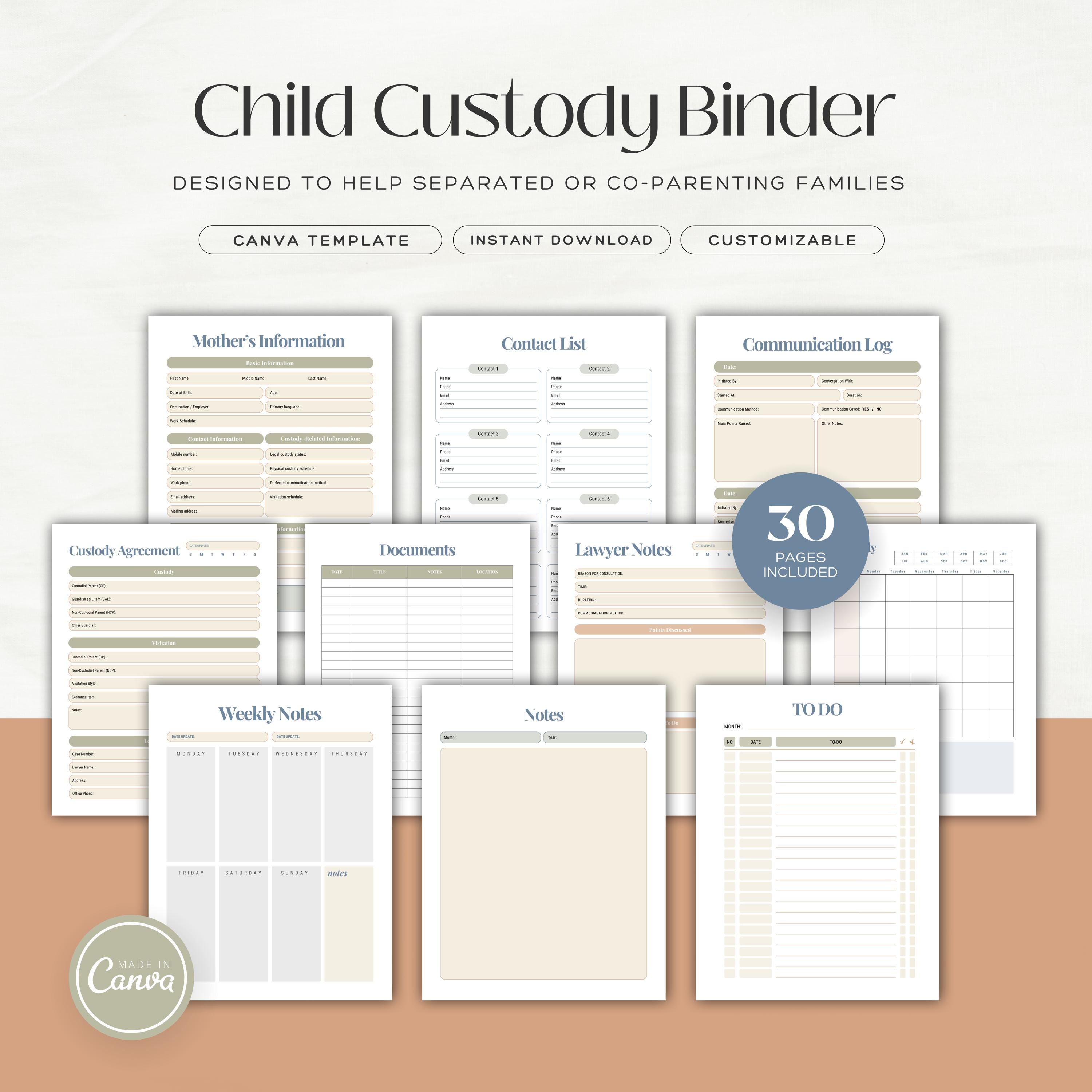 Child Custody Organizer Binder | Co-parenting Planner & Court ...