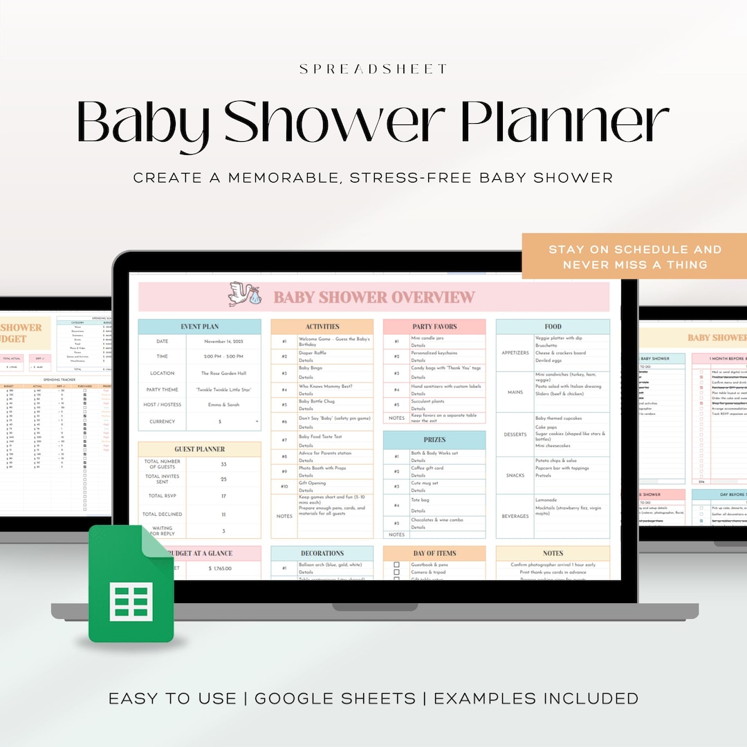 Baby Shower Planner Spreadsheet | Guest List Budget & Gift Tracker ...