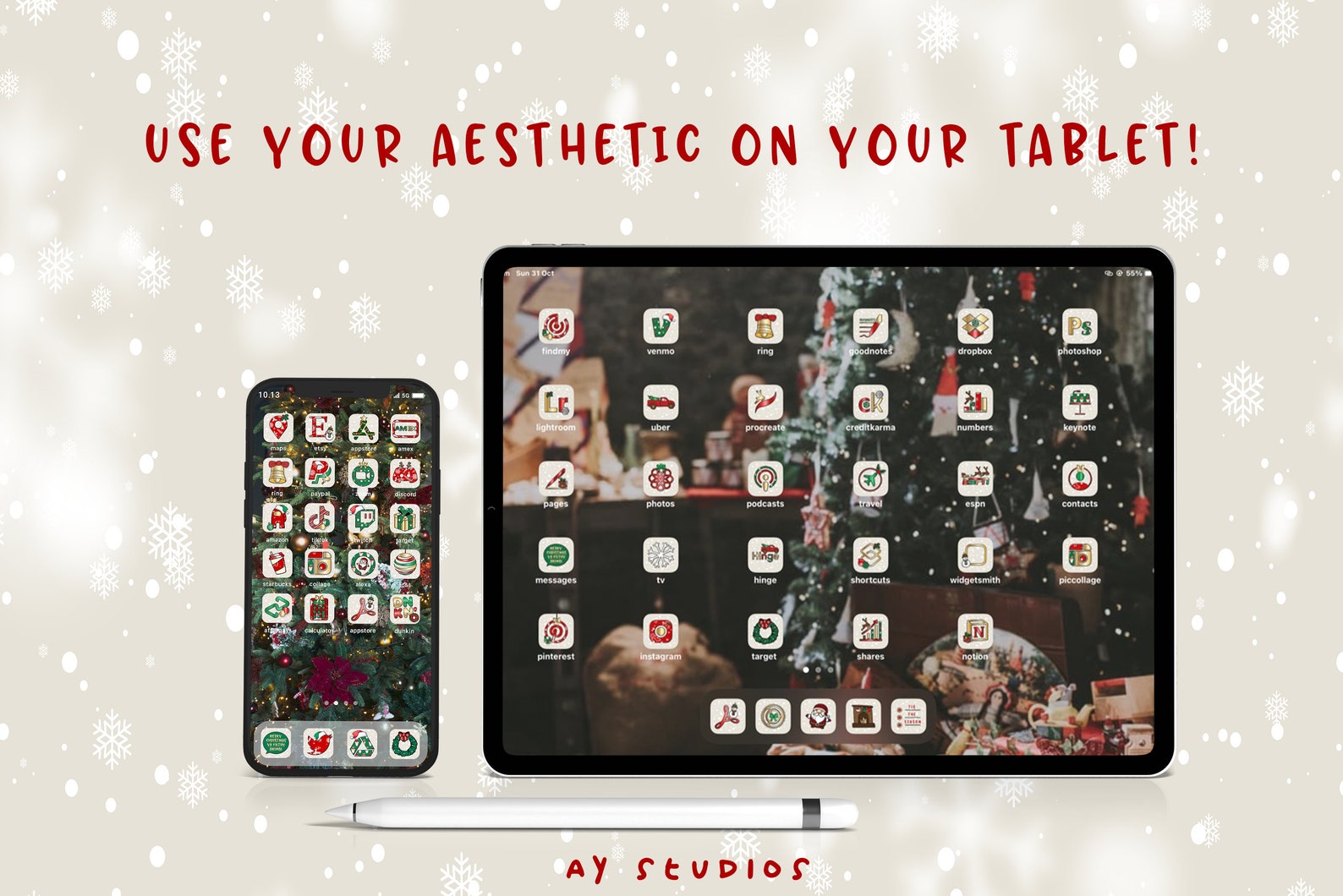 HAND-MADE CHRISTMAS App Icons Festive Season Personalized | Etsy