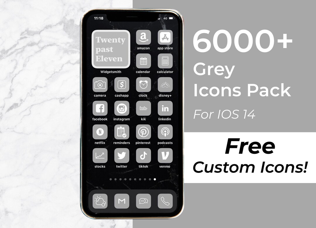 6000 iPhone Ios 17 App Icons Pack White Grey Silver Icons Background ...
