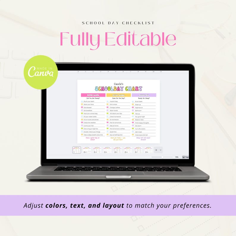 Editable Schoolday Checklist for Kids | Printable Routine Chart | Kids ...