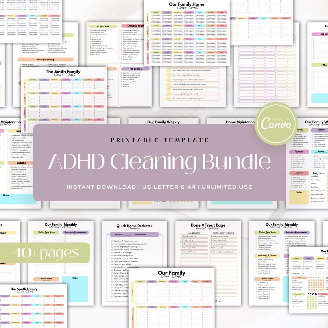 ADHD Cleaning Planner Bundle | Printable Chore Chart | Editable Daily ...
