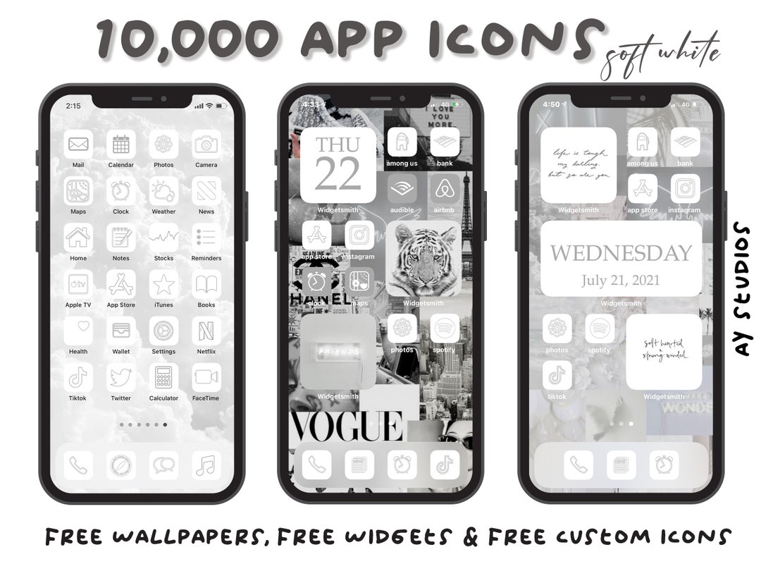 10,000 Soft White iPhone IOS 14 App Icons Pack Icon Aesthetic ...