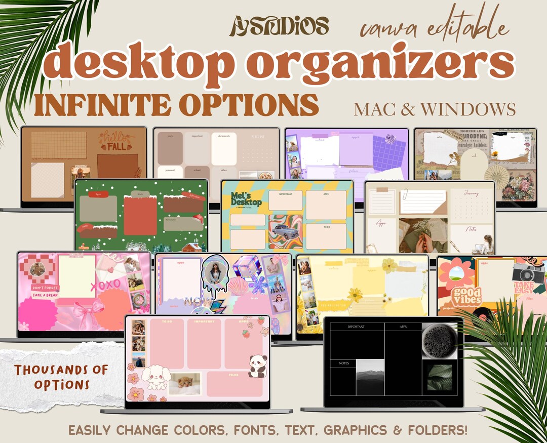 Editable Mega Bundle Desktop Organizers | Wallpapers & Folder Icons ...