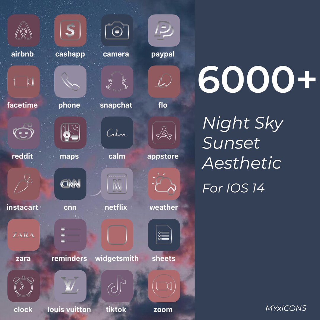 6000+ iPhone Ios 17 App Night Sky Sunset Icons Pack | Silver Icons ...