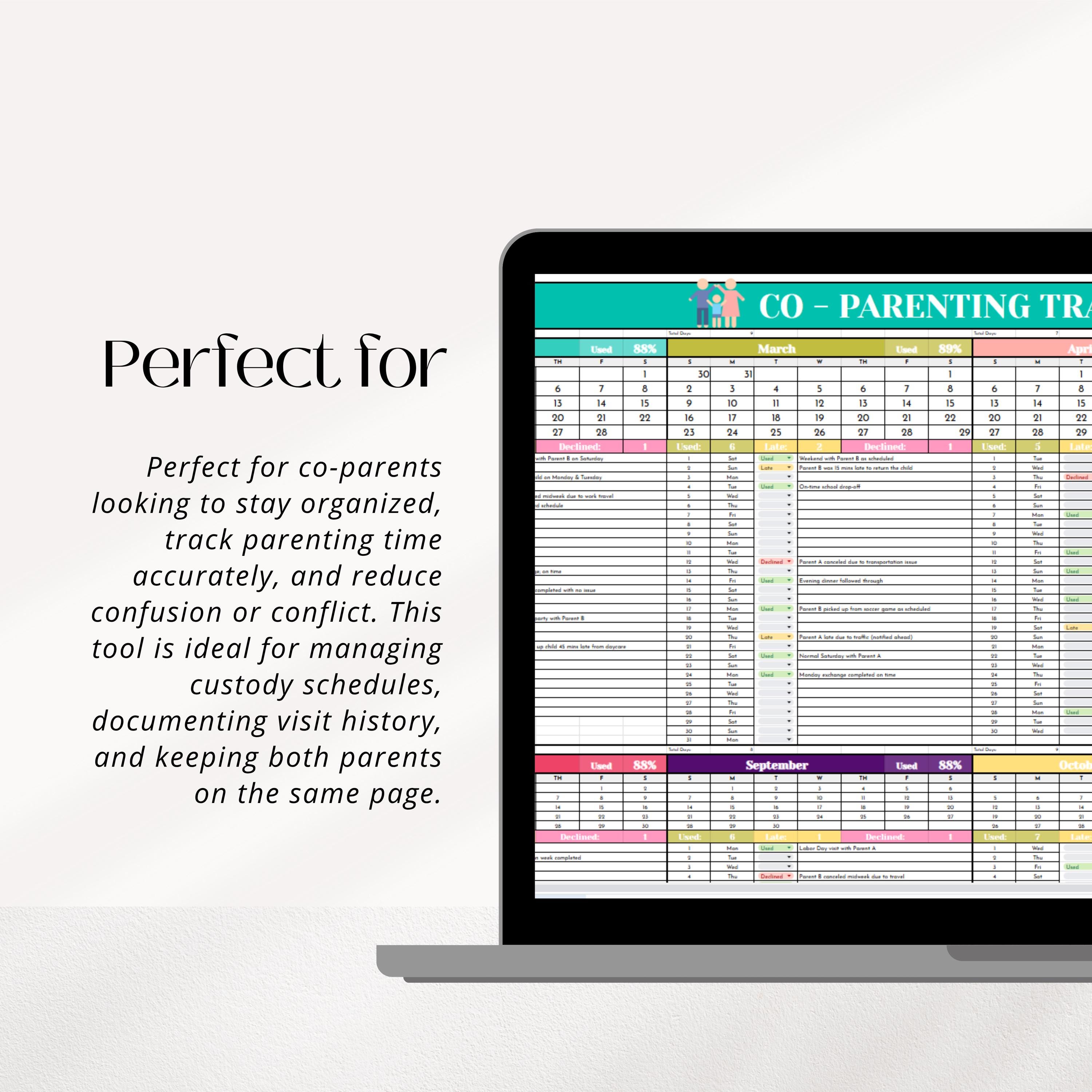 Co-parenting Tracker Google Sheets | Custody Calendar, 2-2-5-5 & WOWO ...
