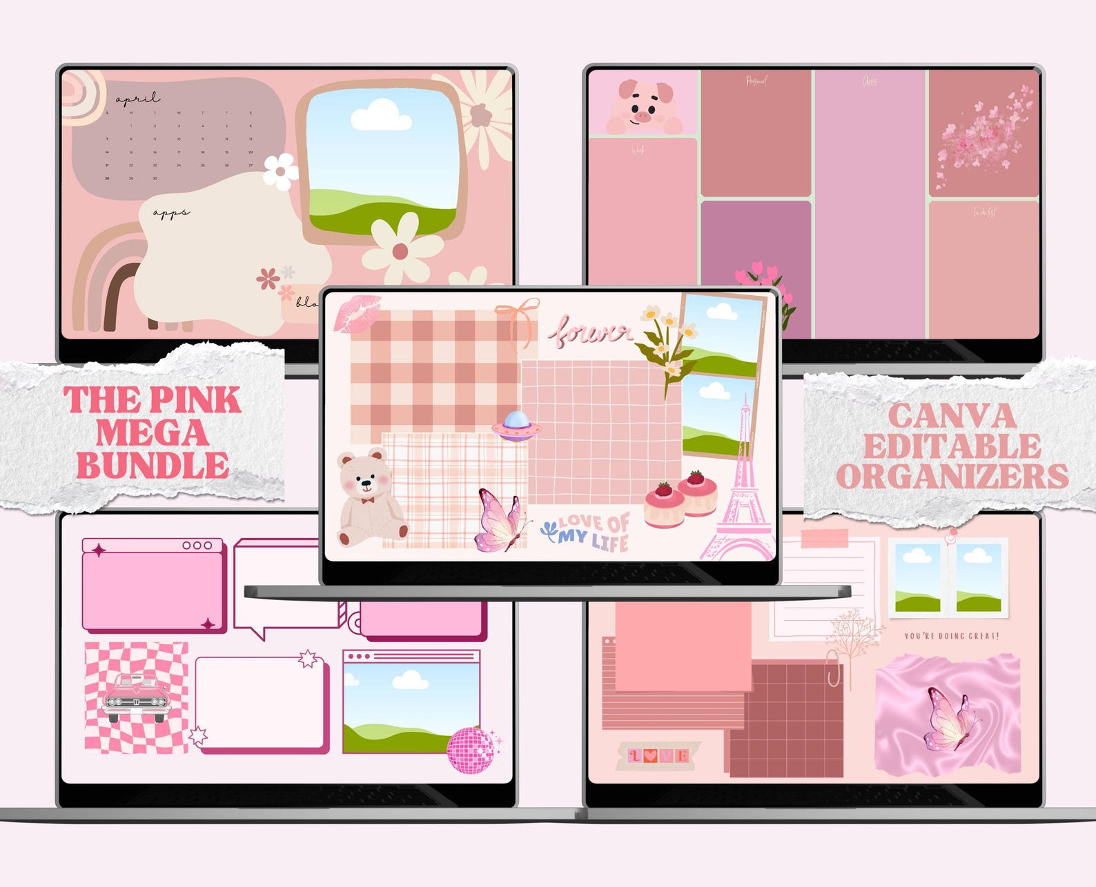 Editable Pink Desktop Organizers | Desktop Wallpapers & Folder Icons ...