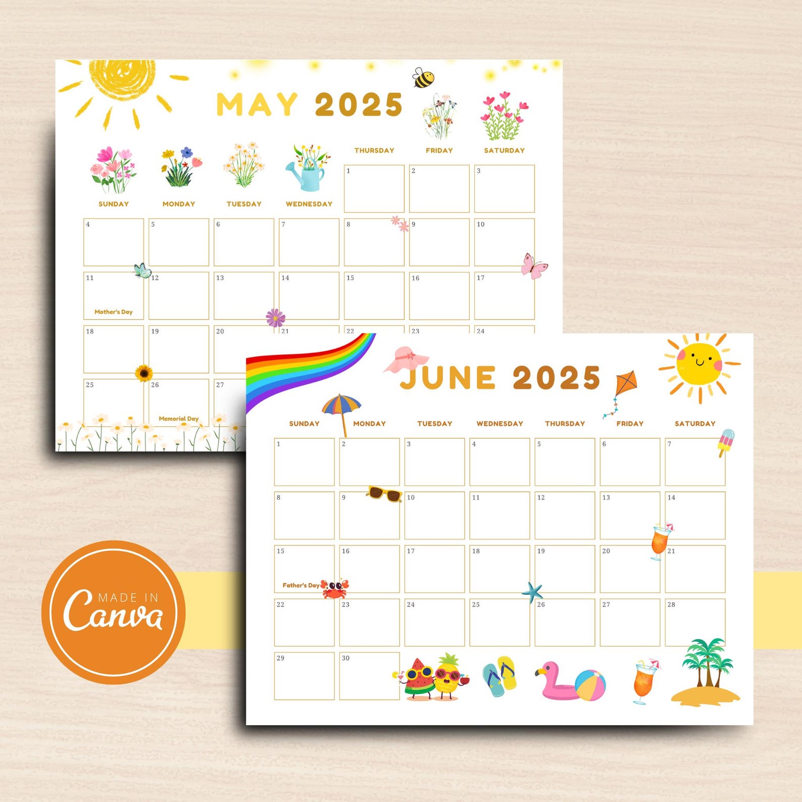 2025 Cute Calendar Printable, Kids Calendar 2025 Templates, Wall ...