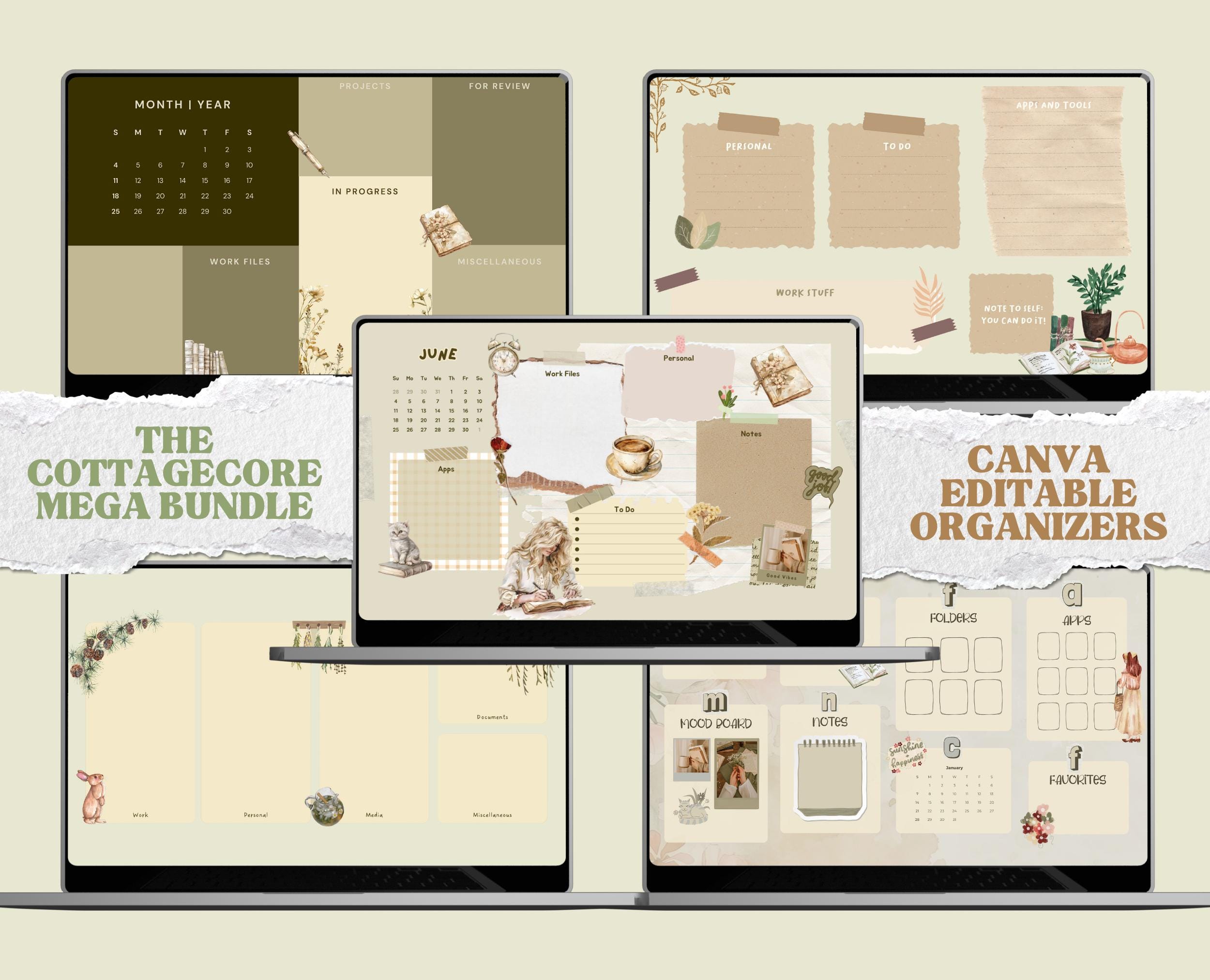 Editable Cottagecore Desktop Organizers | Wallpapers & Folder Icons ...