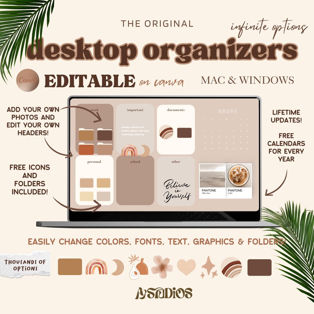 Editable Neutral Desktop Organizers | Desktop Wallpapers & Folder Icons ...
