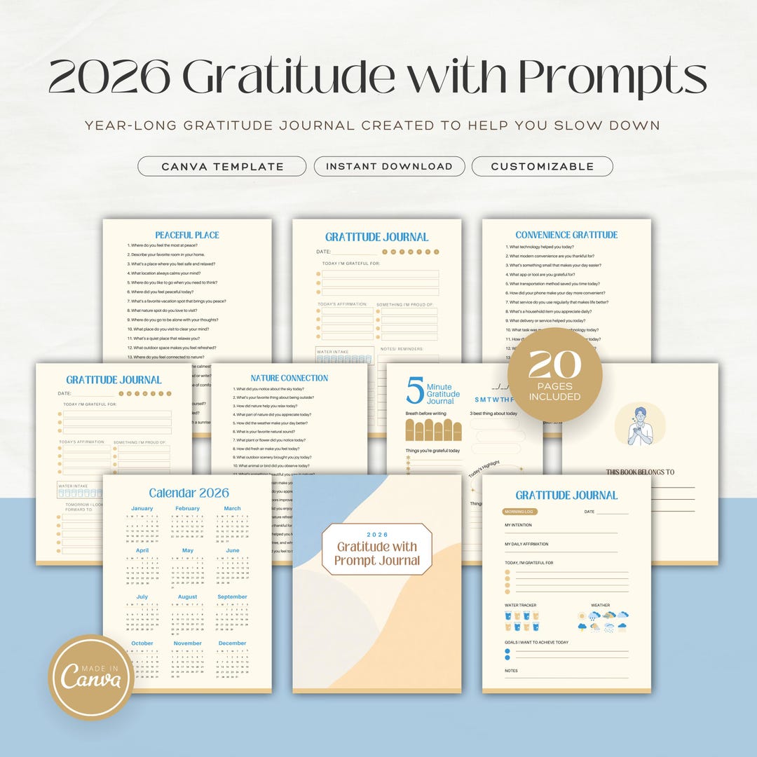 2026 Gratitude Journal With Prompts | Digital Gratitude Journal | Daily ...