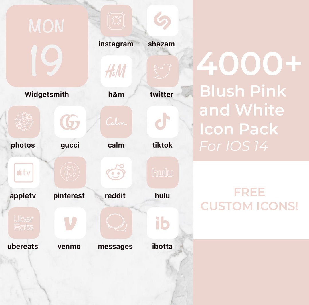 4000+ iPhone Pastel Pink Ios 17 App Icons Pack | White and Blush Pink ...