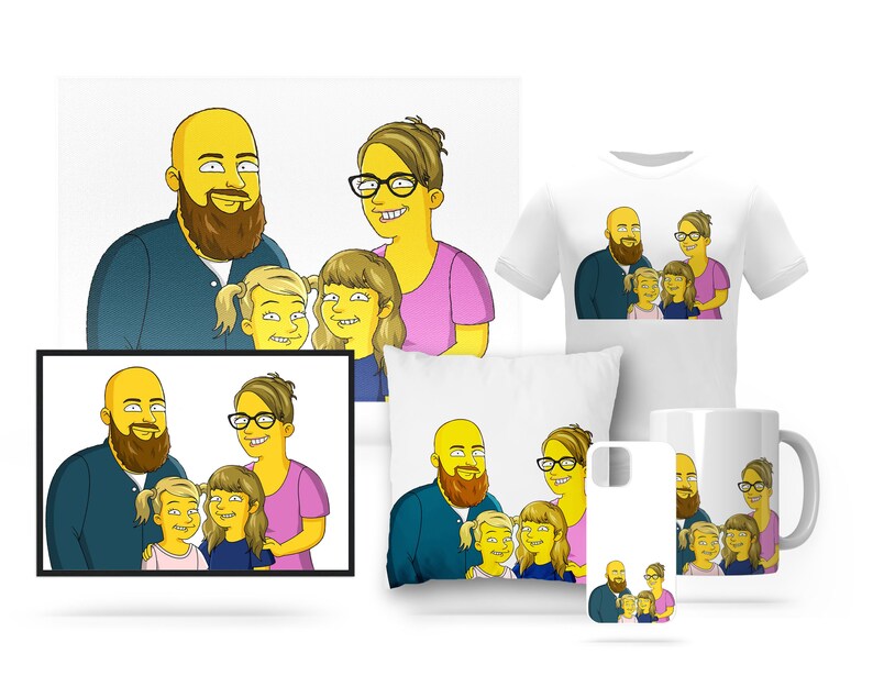 Yellow Custom Portrait - Caricature Family Portrait - Yellow Portrait ...