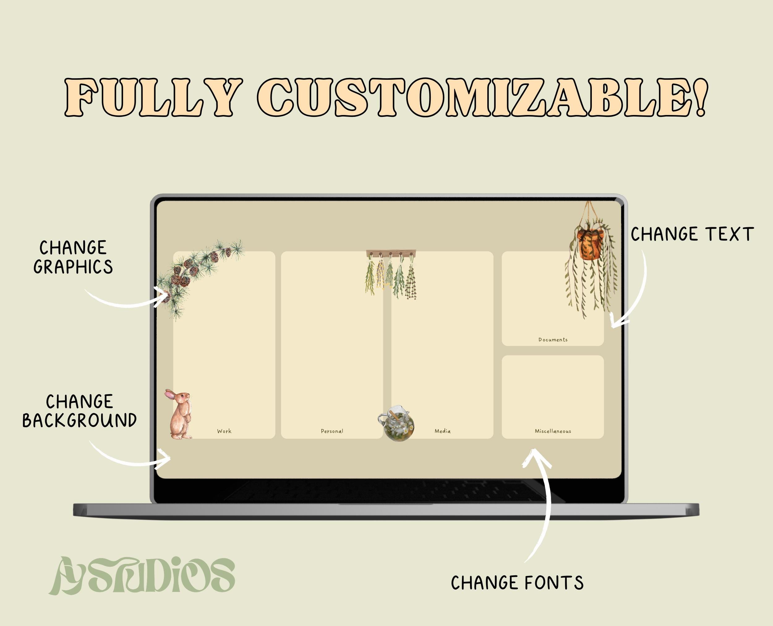 Editable Cottagecore Desktop Organizers | Wallpapers & Folder Icons ...