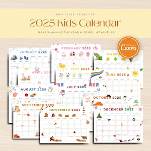 2025 Cute Calendar Printable, Kids Calendar 2025 Templates, Wall ...