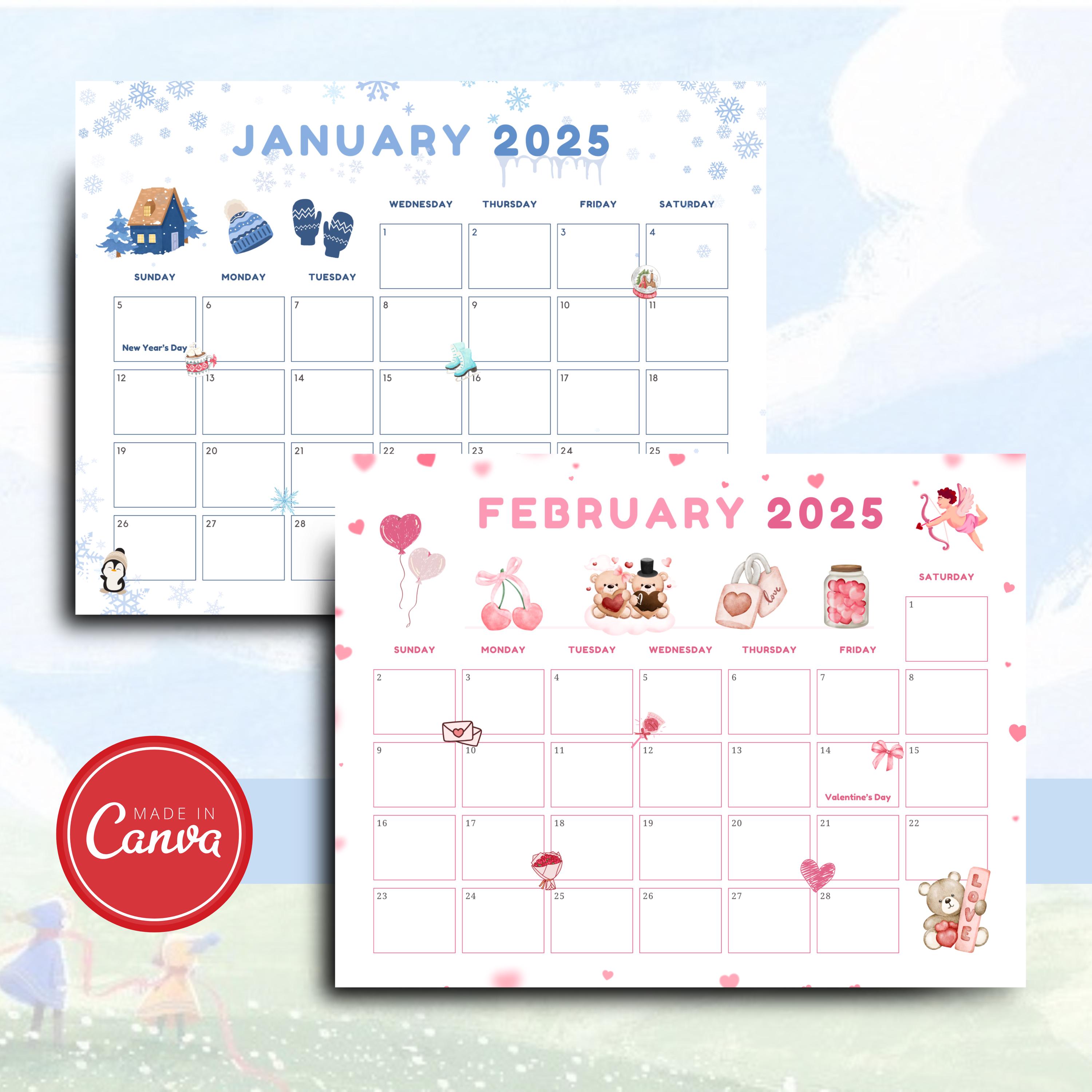 2026 Cute Calendar Printable, Kids Calendar 2026 Templates, Wall ...