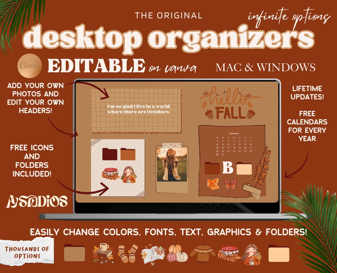 Editable Fall Desktop Organizers | Desktop Wallpapers & Folder Icons ...