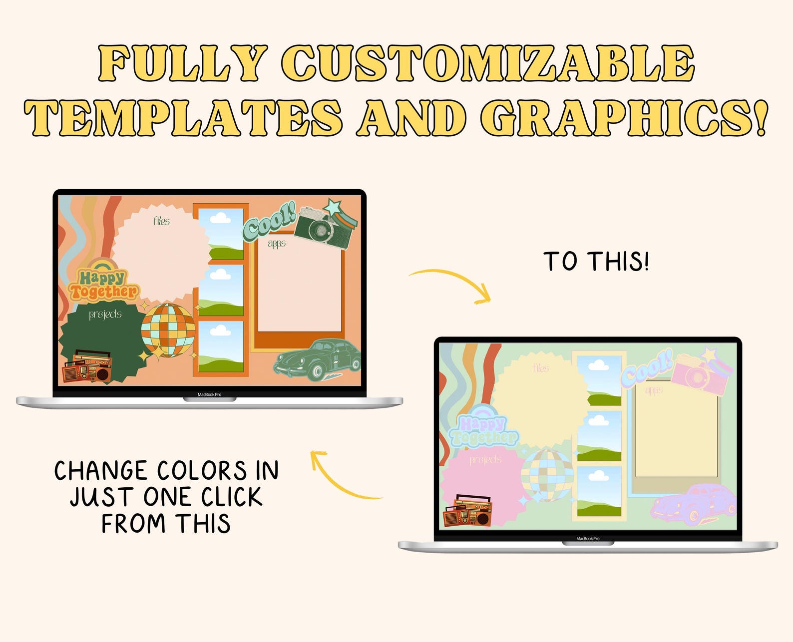Editable Retro Desktop Organizers | Desktop Wallpapers & Folder Icons ...