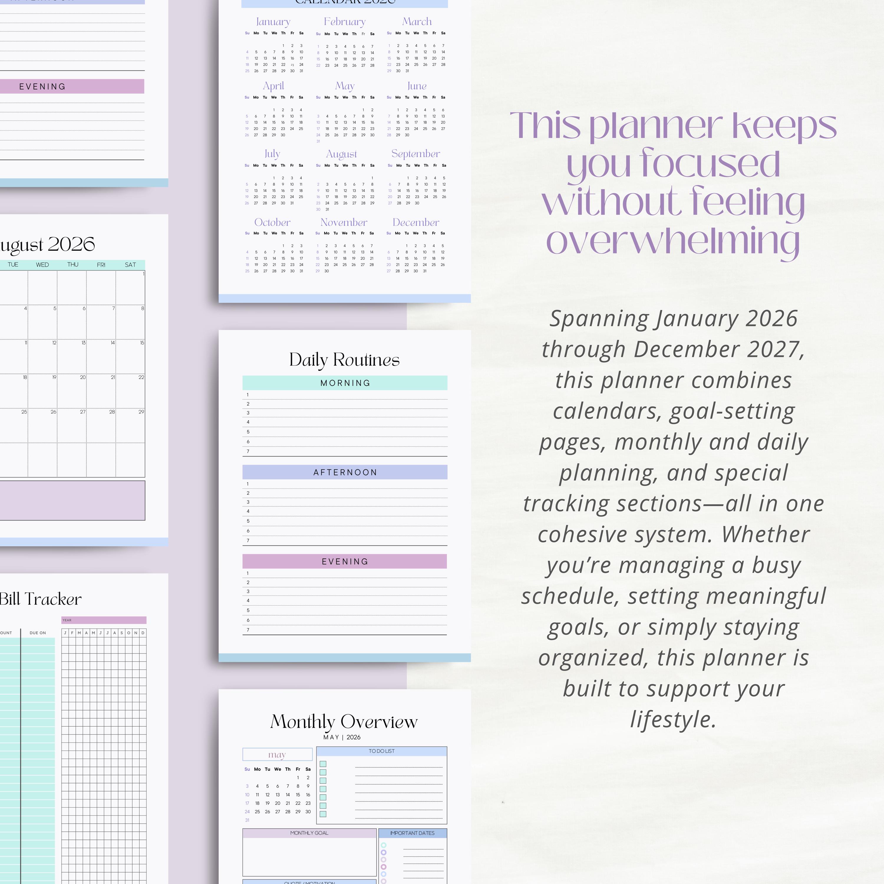 2026–2027 All in One Life Planner Printable PDF | Two Year Daily Weekly ...