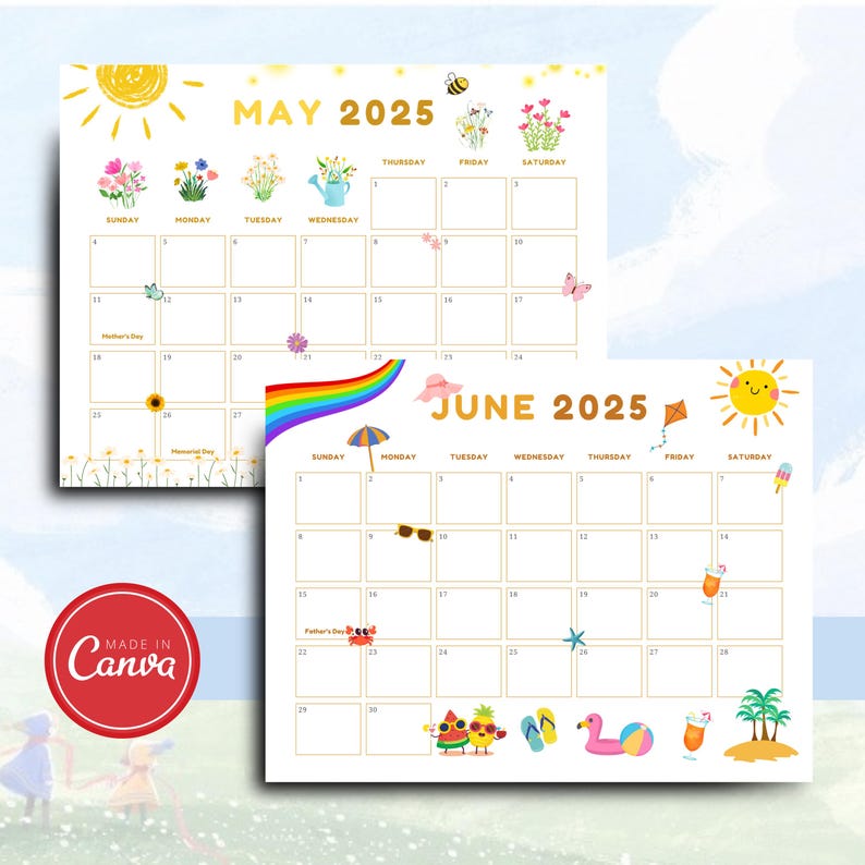 2026 Cute Calendar Printable, Kids Calendar 2026 Templates, Wall ...
