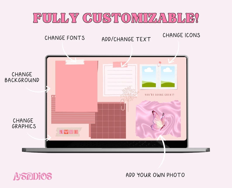 Editable Pink Desktop Organizers | Desktop Wallpapers & Folder Icons ...