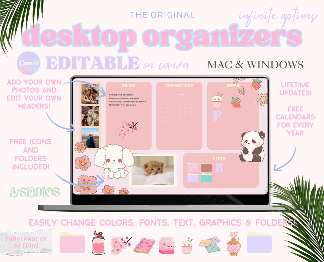 Editable Dreamy Pastel Desktop Organizers | Wallpapers & Folder Icons ...