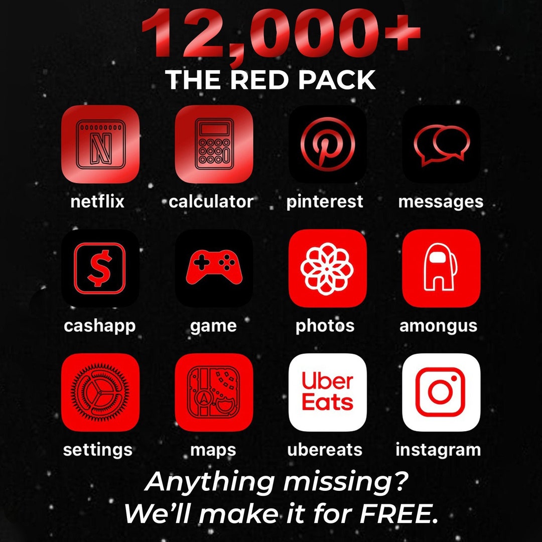 12,000+ iPhone Ios 17 App Icons | the Red Pack | Red,black and White ...