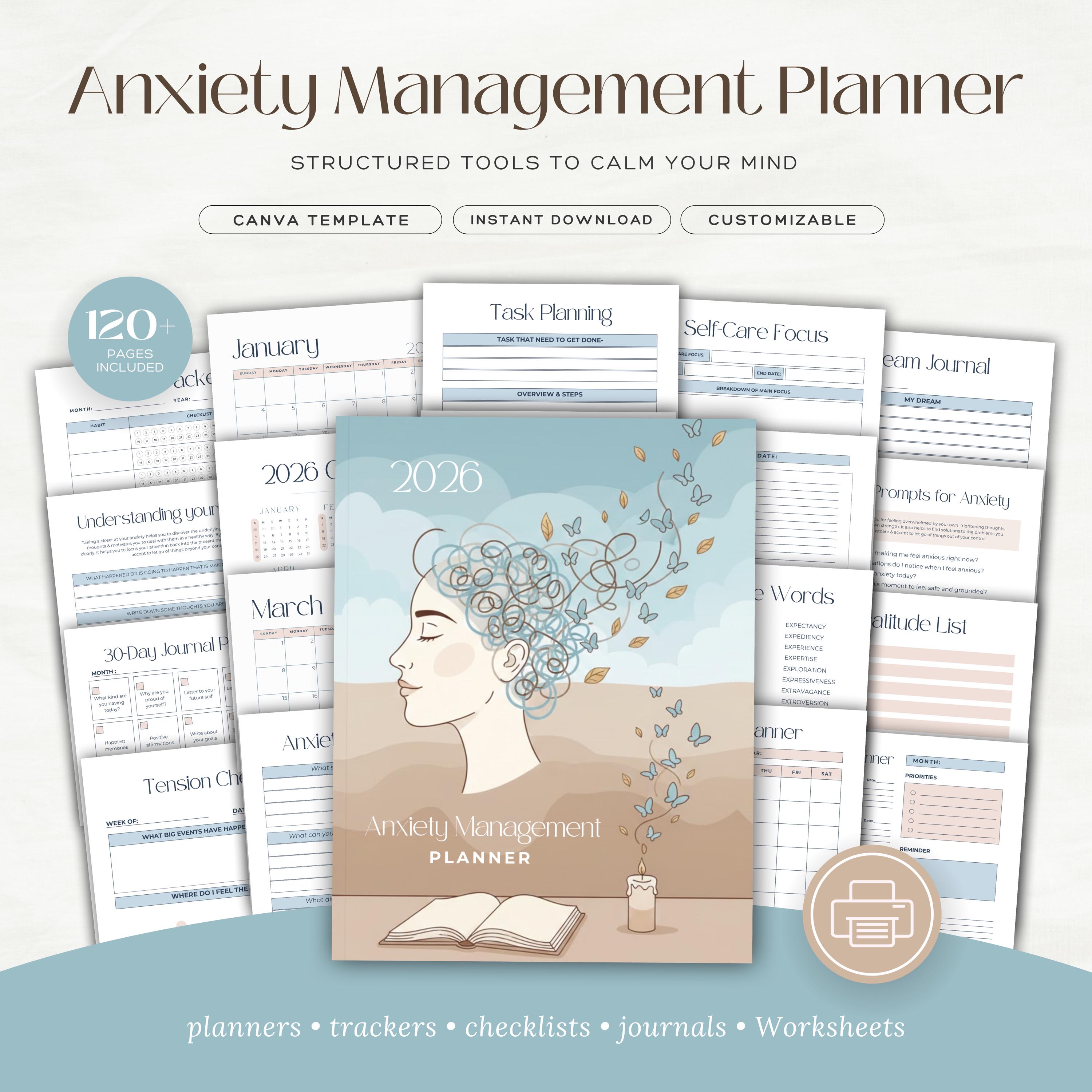 Anxiety Management Planner | Mental Health Tracker | Self-care Journal ...