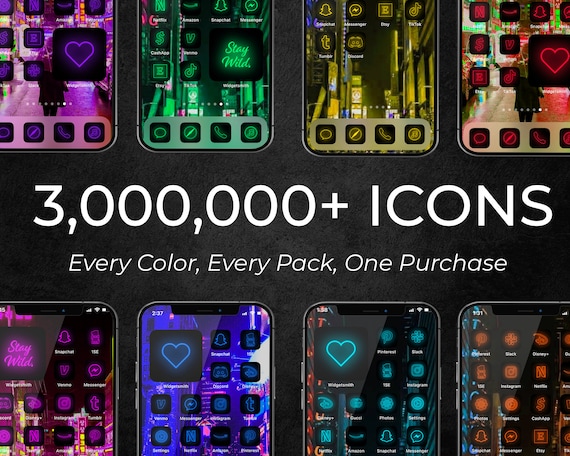 3000000 MEGA Neon App Icons Pack High Res App Icons IOS - Etsy