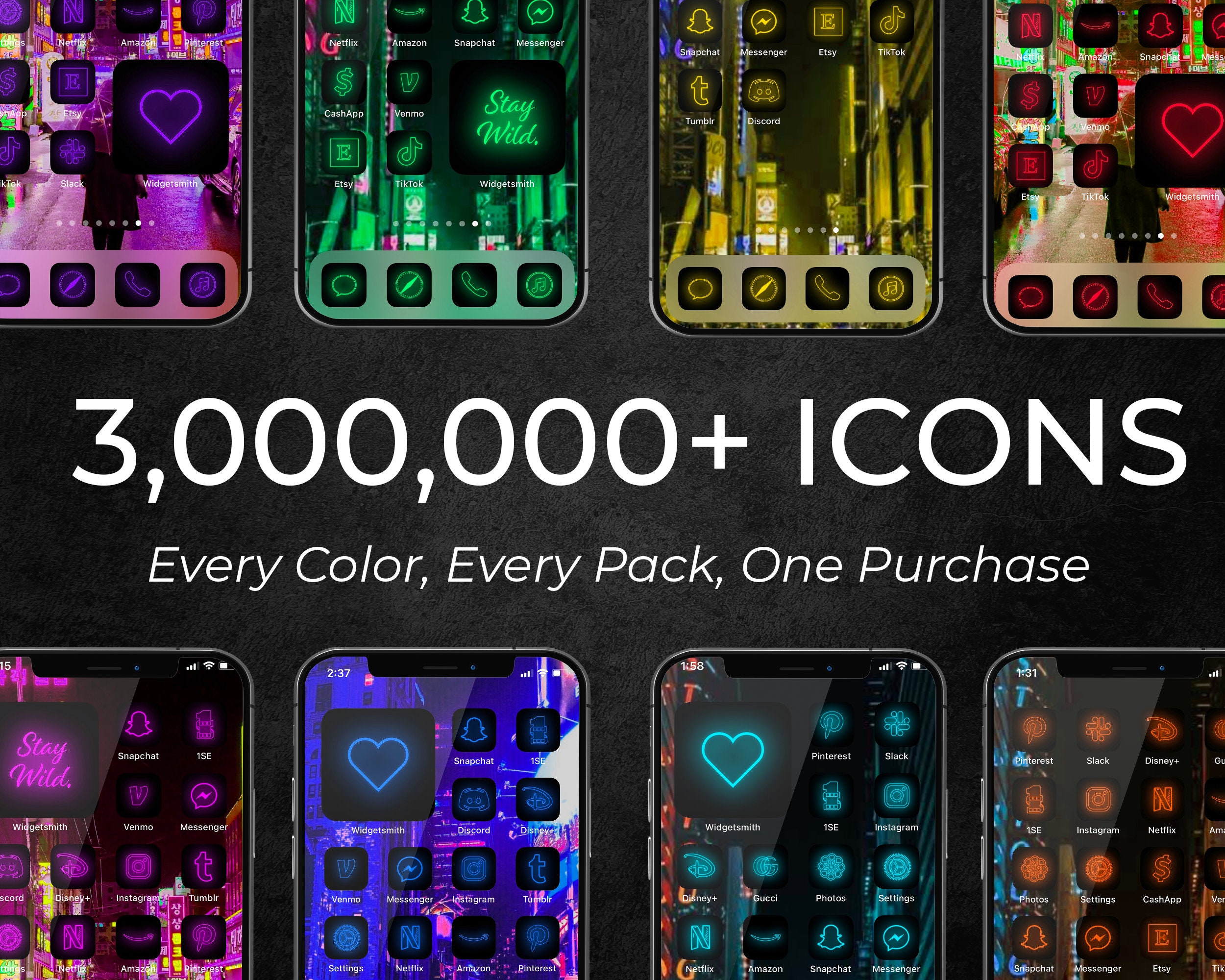 3000000 MEGA Neon App Icons Pack High Res App Icons IOS - Etsy Australia