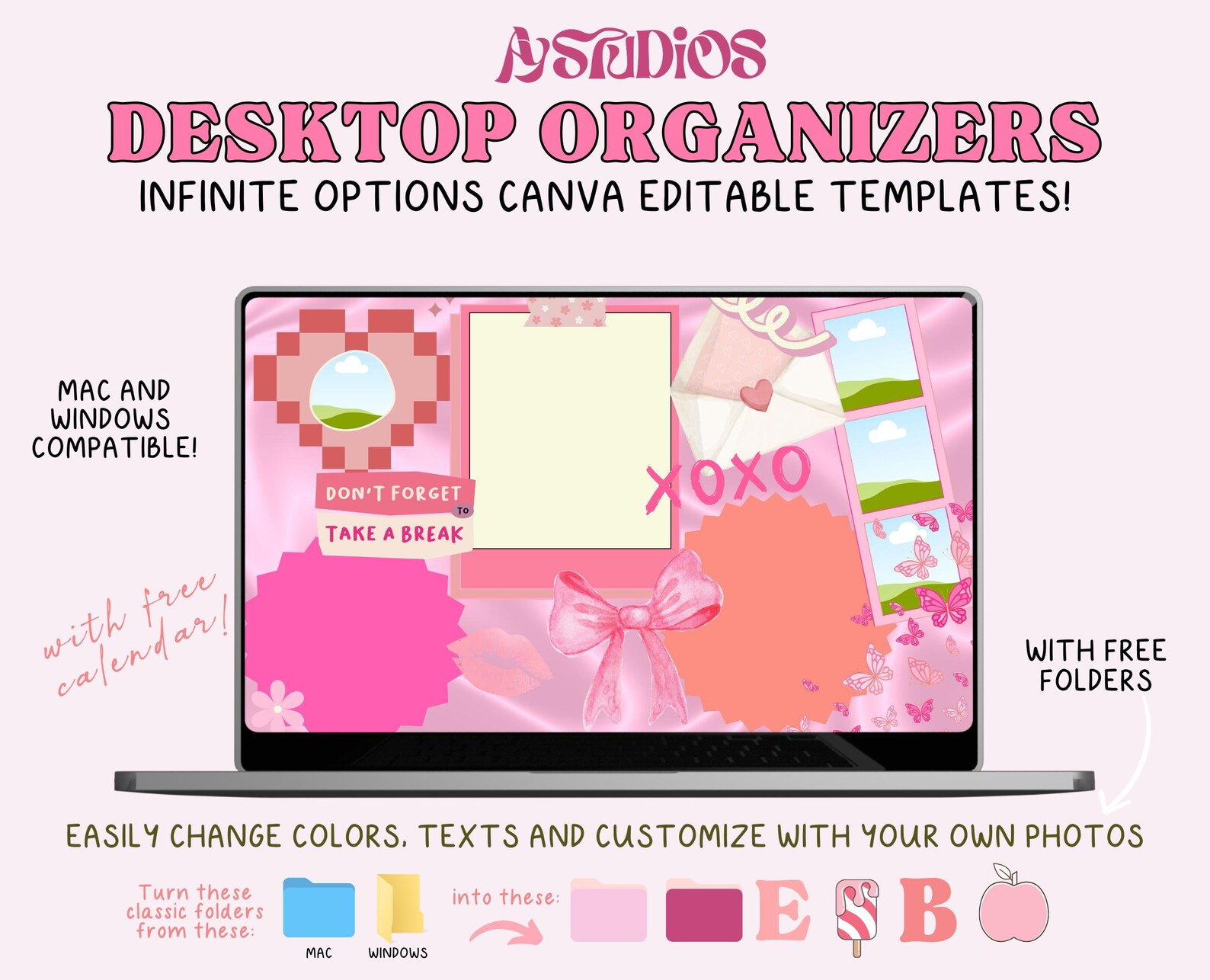 Editable Pink Desktop Organizers | Desktop Wallpapers & Folder Icons ...
