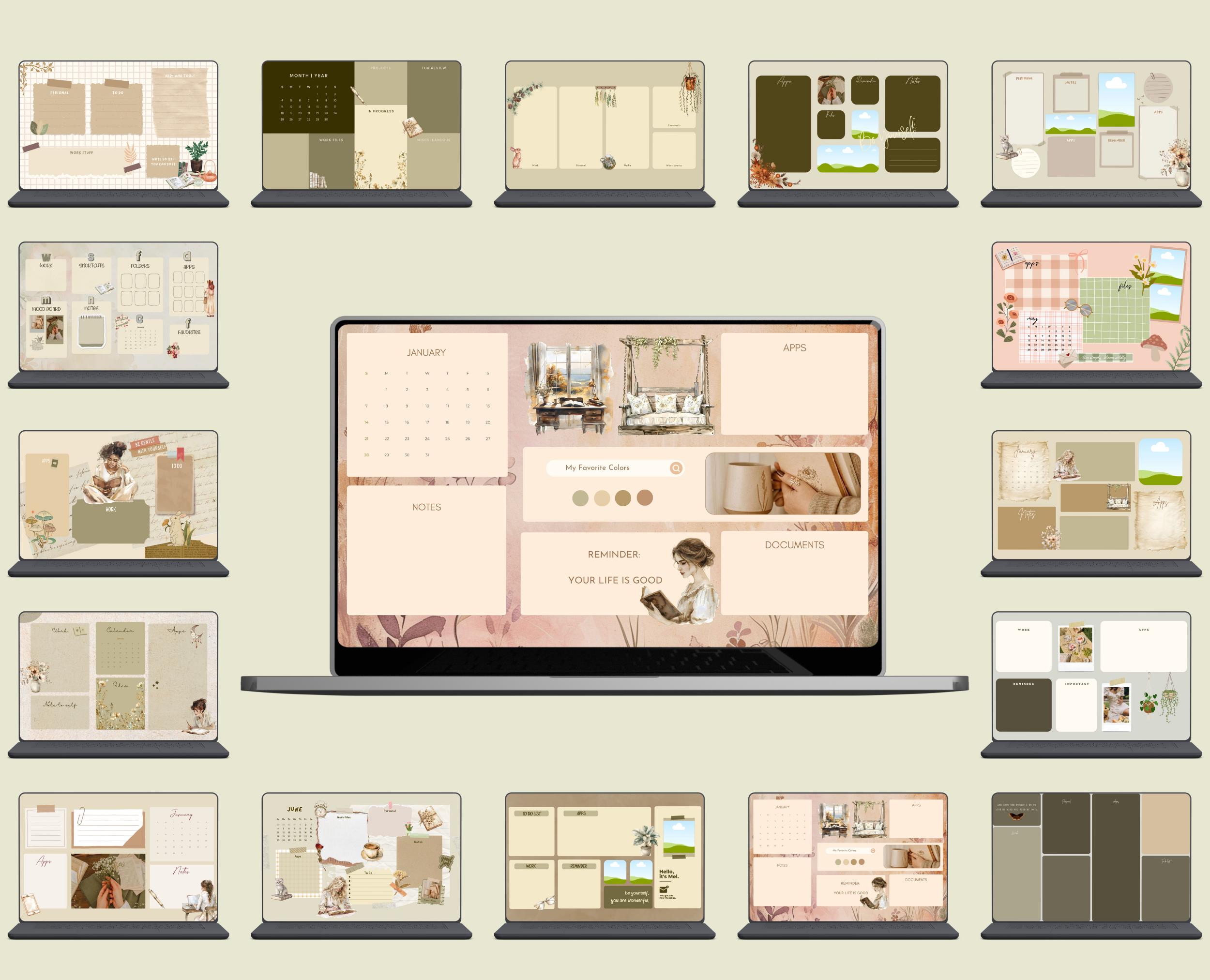 Editable Cottagecore Desktop Organizers | Wallpapers & Folder Icons ...