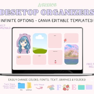 Editable Dreamy Pastel Desktop Organizers | Wallpapers & Folder Icons ...