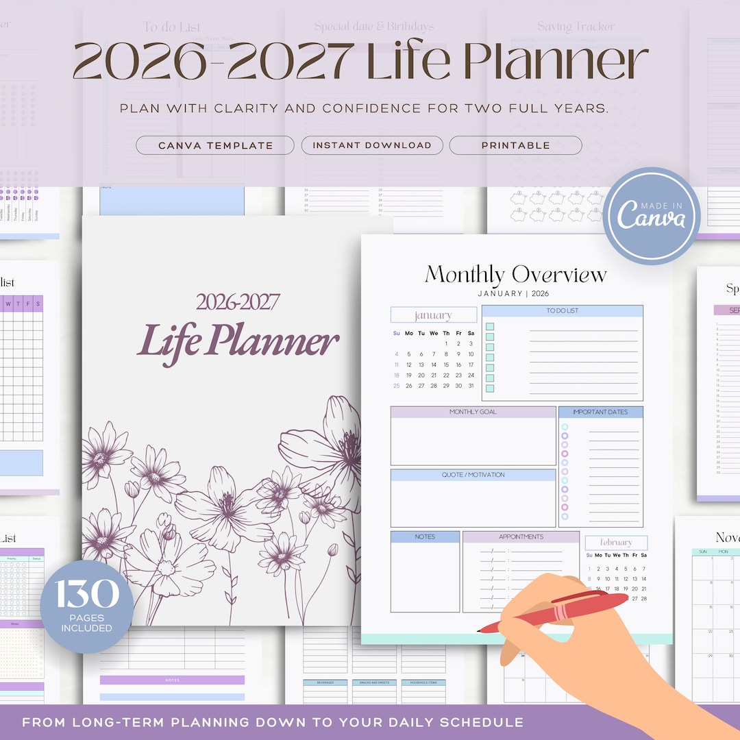 2026–2027 All in One Life Planner Printable PDF | Two Year Daily Weekly ...