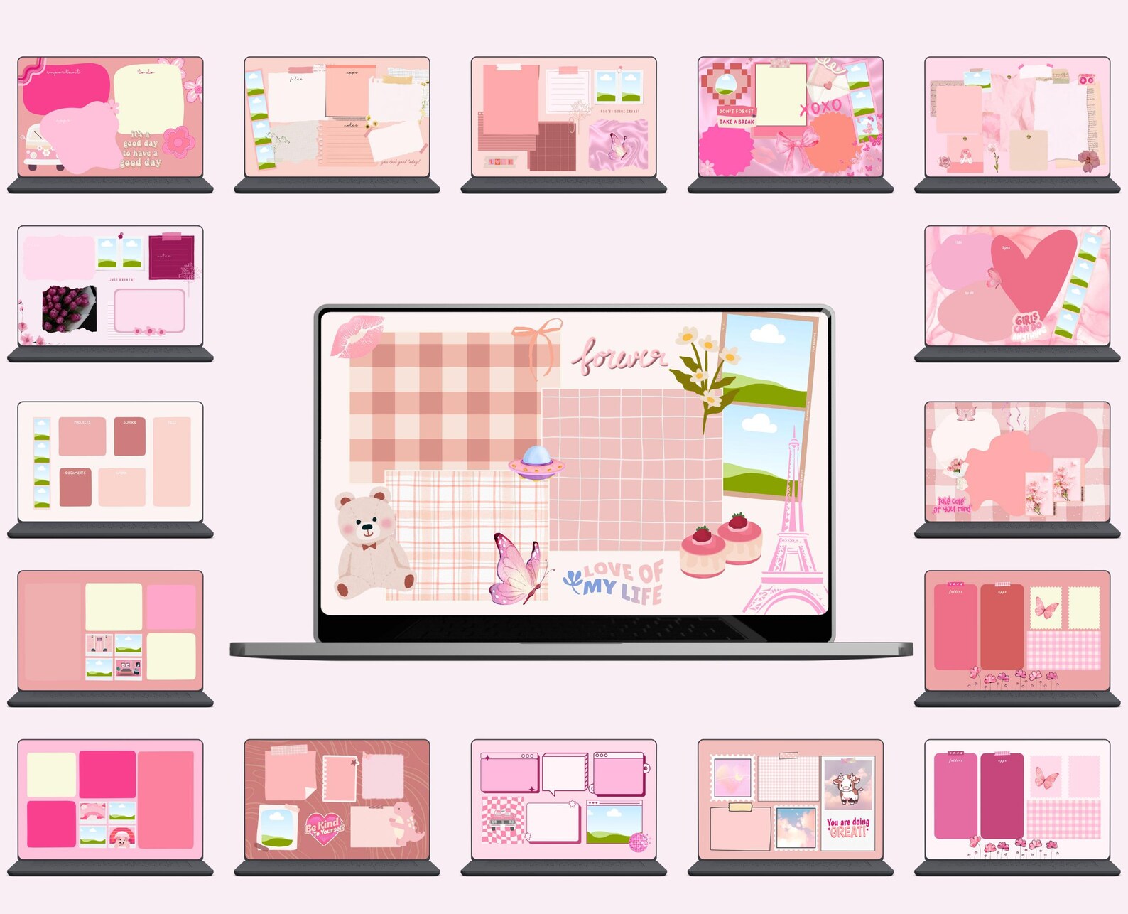 Editable Pink Desktop Organizers | Desktop Wallpapers & Folder Icons ...