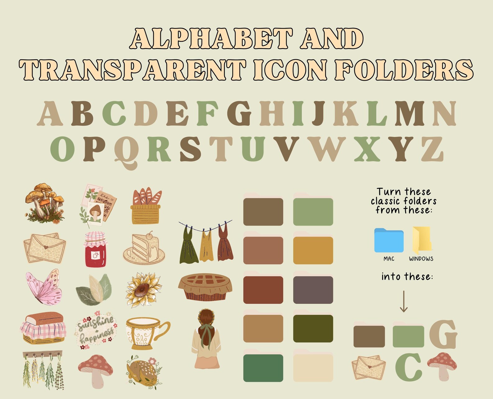 Editable Cottagecore Desktop Organizers | Wallpapers & Folder Icons ...