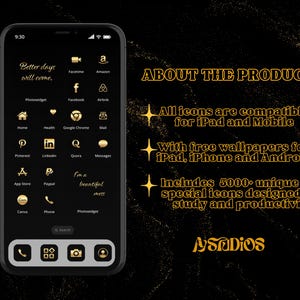 5000+ Gold iPhone Ios 18 App Icons Pack | Gold Icon Aesthetic Black ...