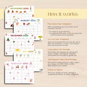 2025 Cute Calendar Printable, Kids Calendar 2025 Templates, Wall ...