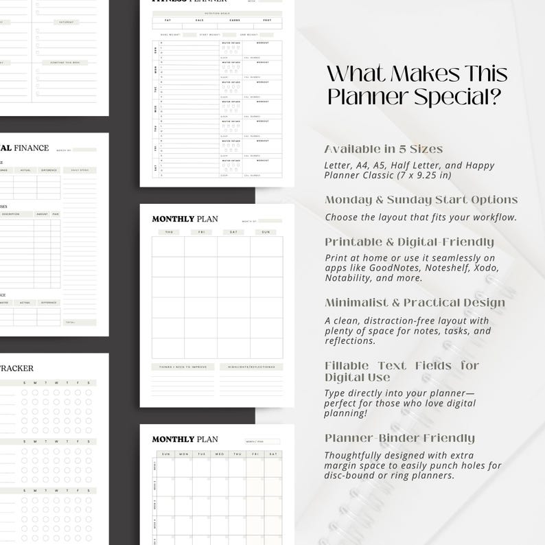 Minimal Personal Planner Bundle | Printable & Digital | A4, A5, Letter ...