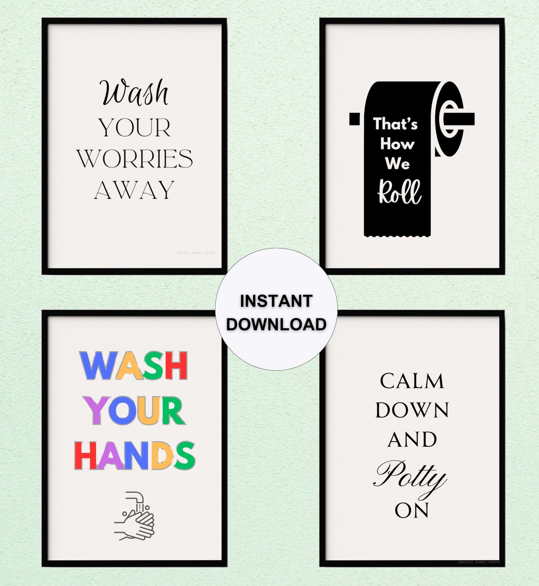 Bathroom Word Art Bundle Wash Your Hands Thats How We Roll Bathroom