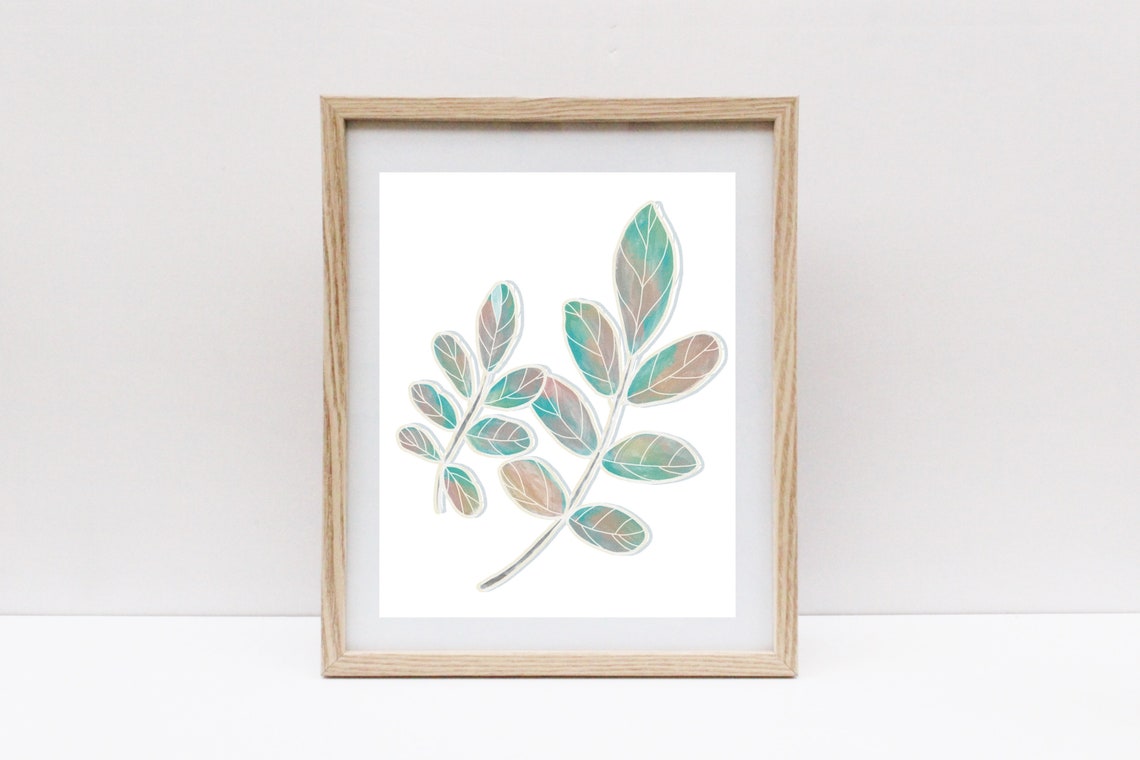 Digital Download Leaf Drawing, Digital Print, Leaf Wall Art, Leaf ...