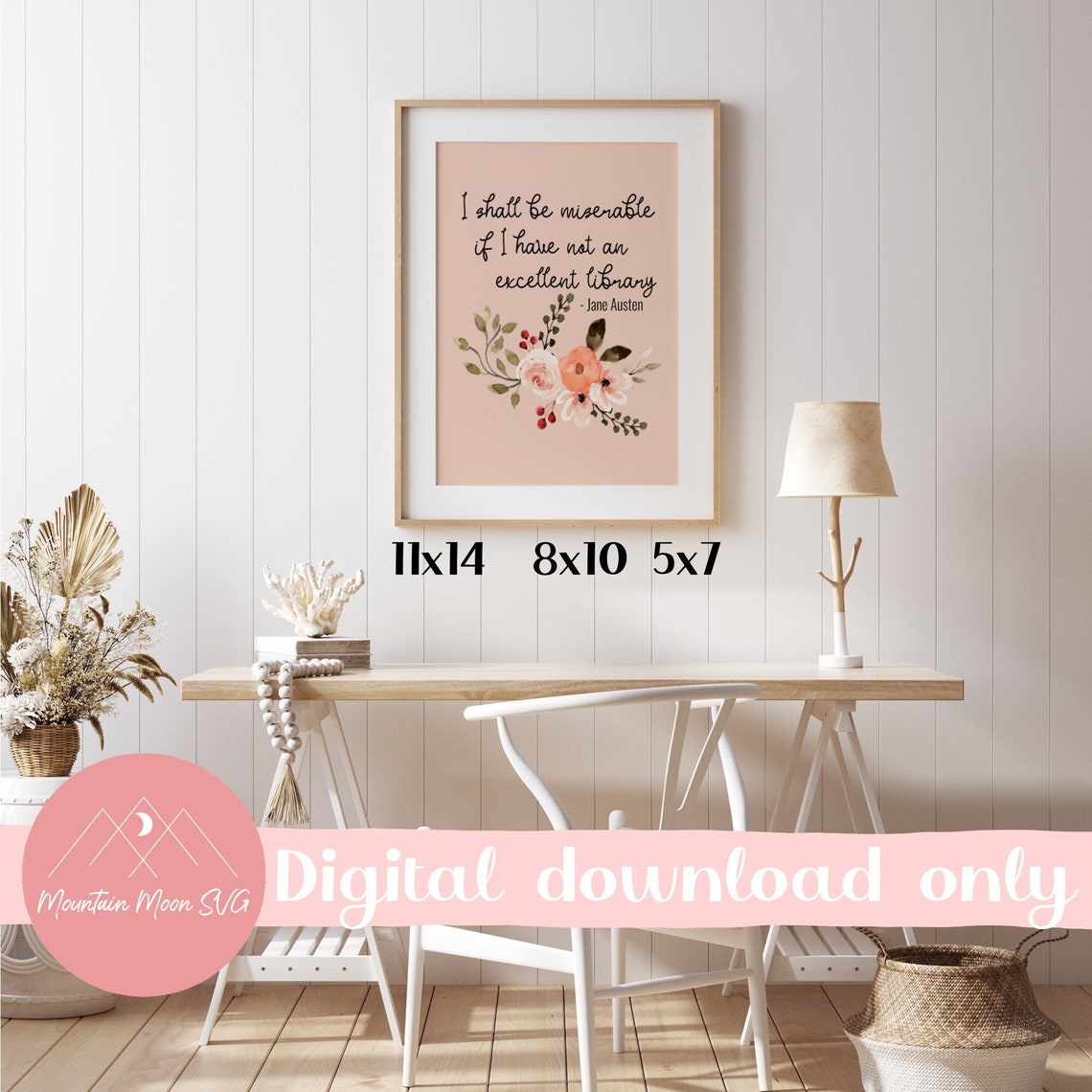 Jane Austen Quote Printable Wall Art Library Quotes - Etsy